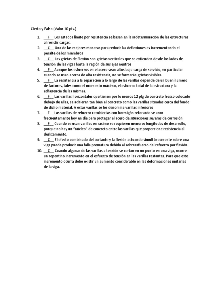 Cierto y Falso - Hormigón | PDF