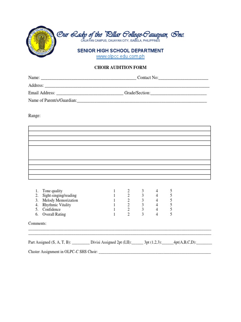 Choir Audition Form