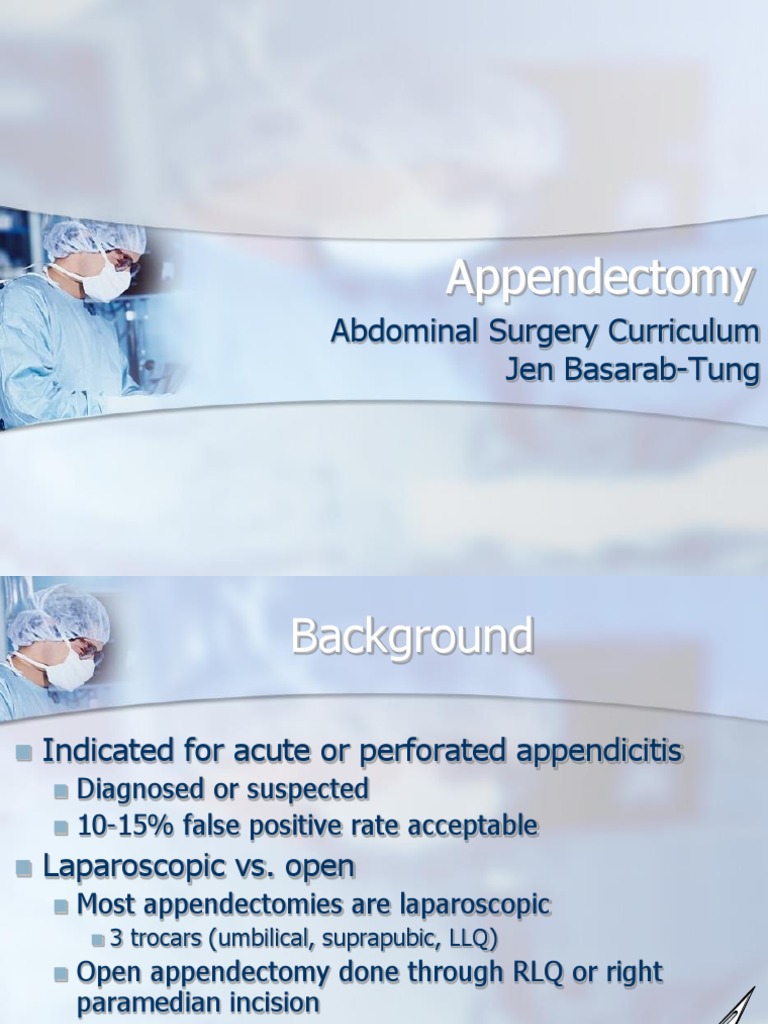 Appendectomy: Abdominal Surgery Curriculum Jen Basarab-Tung | PDF ...