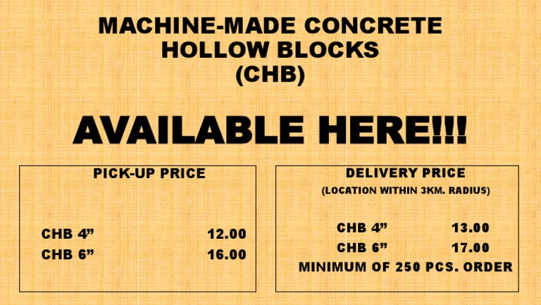 An Advertisement Offering Competitively Priced Concrete Hollow Blocks ...