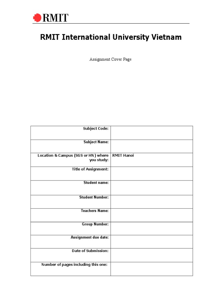 RMIT Assignment Cover Page Template | PDF