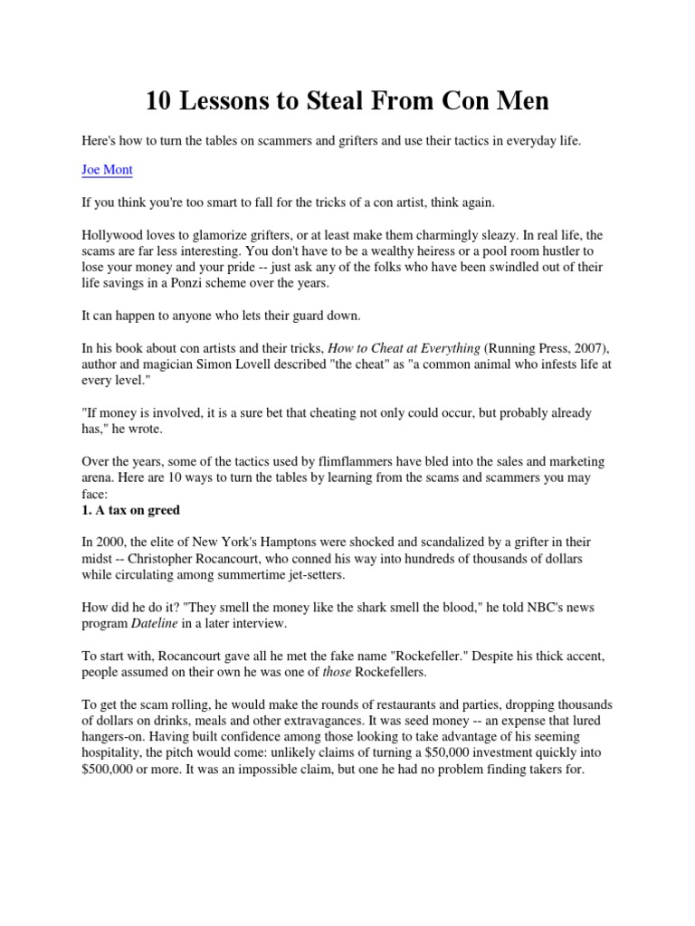Lessons from Con Men Tactics | PDF | Confidence Tricks | Magic (Illusion)
