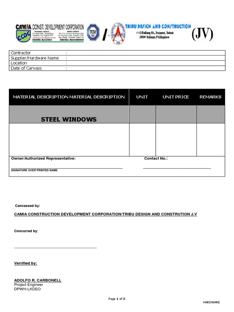 Hardware Canvass Forms (Official) | PDF