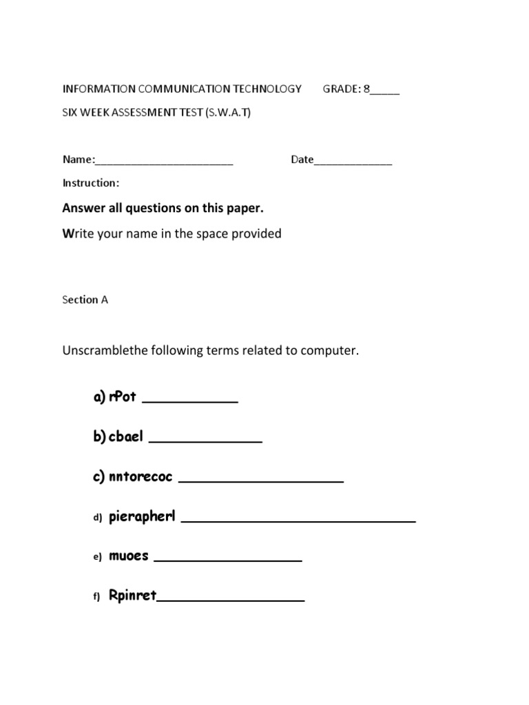 Worksheet On Input Devices | PDF