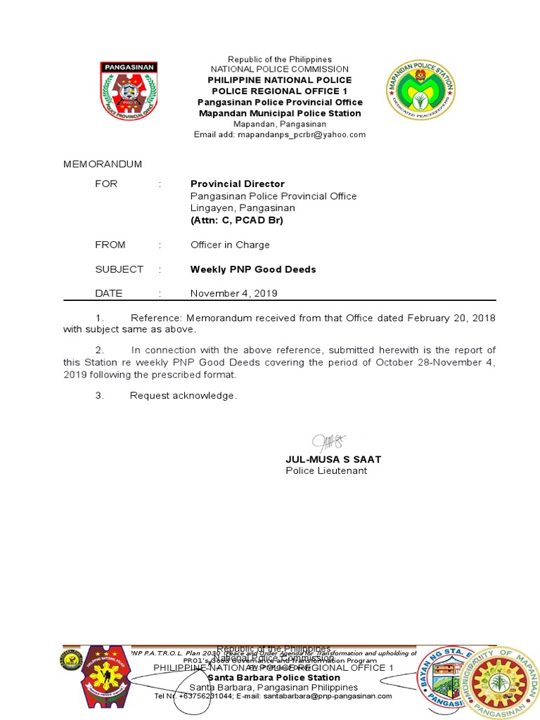 Weekly PNP Good Deeds November 4, 2019 | PDF | Law Enforcement | Crime ...
