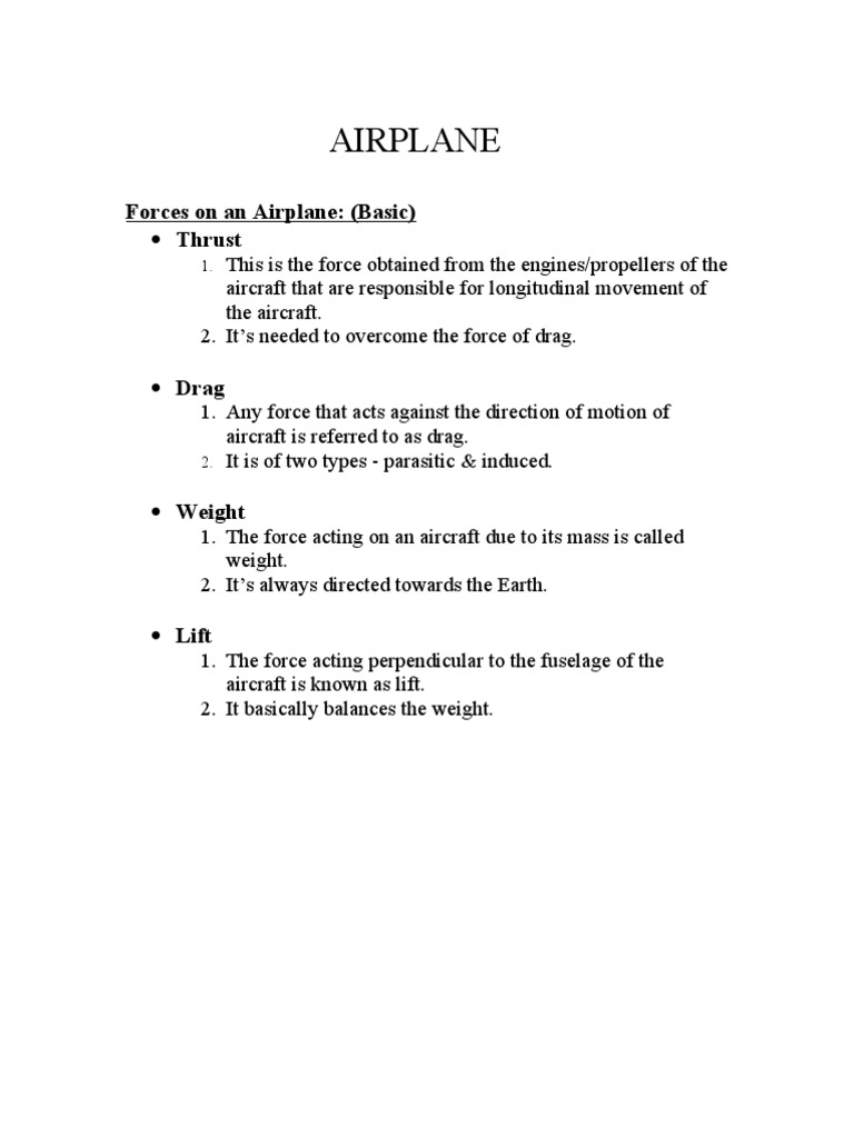 Airplane: Forces On An Airplane: (Basic) Thrust | PDF | Drag (Physics ...