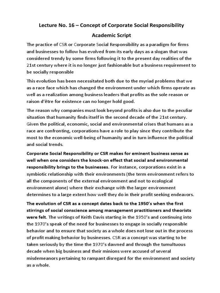 Academic Script | PDF | Corporate Social Responsibility | Psychological ...