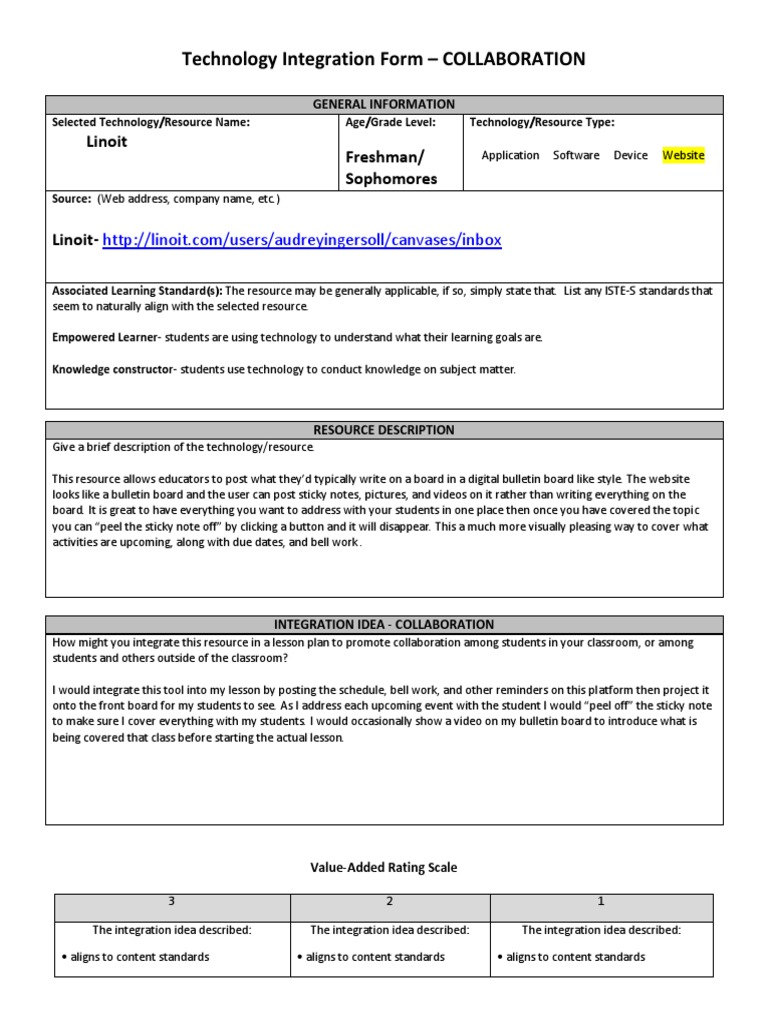 Technology Integration Template-Collaboration 1 | PDF | Communication ...