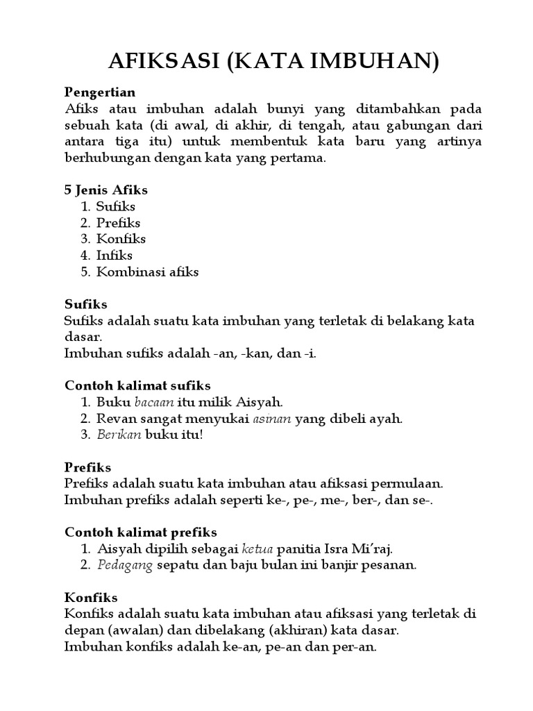Materi AFIKSASI | PDF | Seni & Disiplin Bahasa | Kajian Bahasa Asing