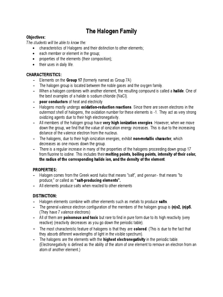 The Halogen Family PDF | PDF | Fluorine | Chlorine