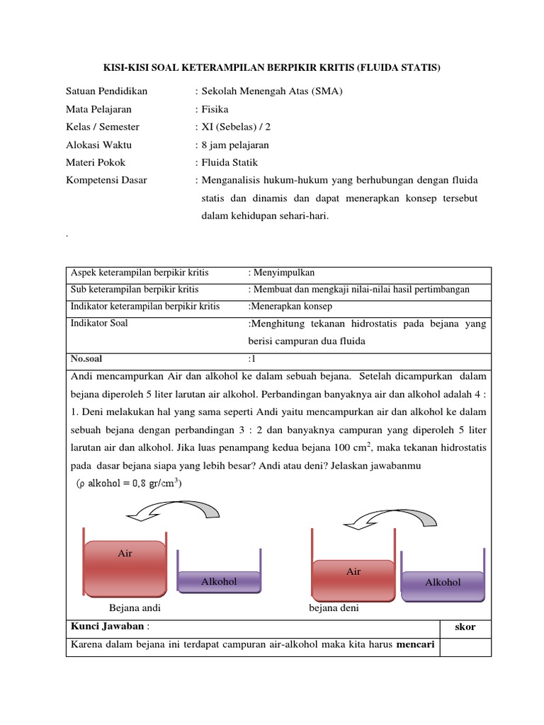 l23. Kisi-Kisi Soal Keterampilan Berpikir Kritis | PDF