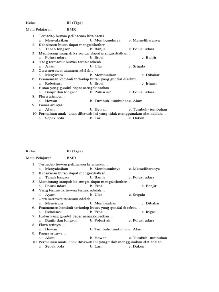 Soal BMR Kelas 3 | PDF