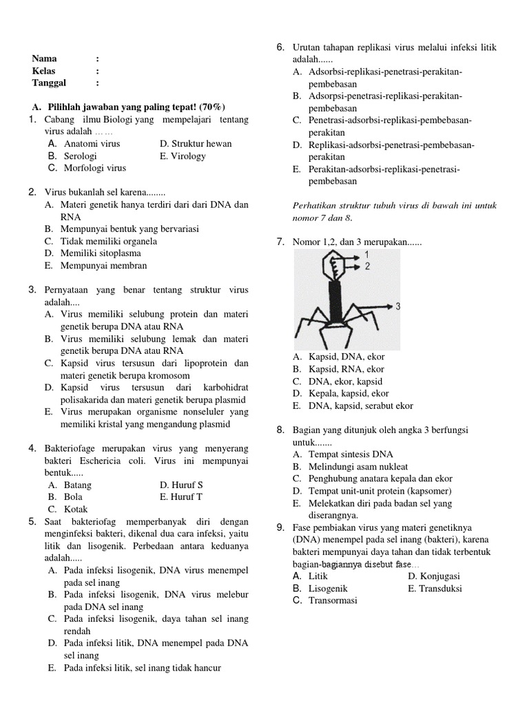 Soal Biologi Virus Kelas 10 | PDF