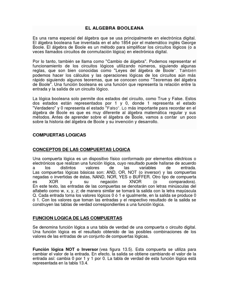 El Algebra Booleana | PDF | Puerta lógica | Álgebra de Boole