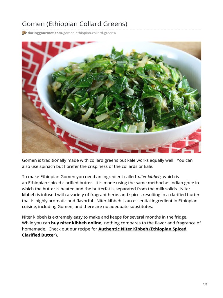 Gomen Ethiopian Collard Greens | PDF | Ginger | Butter