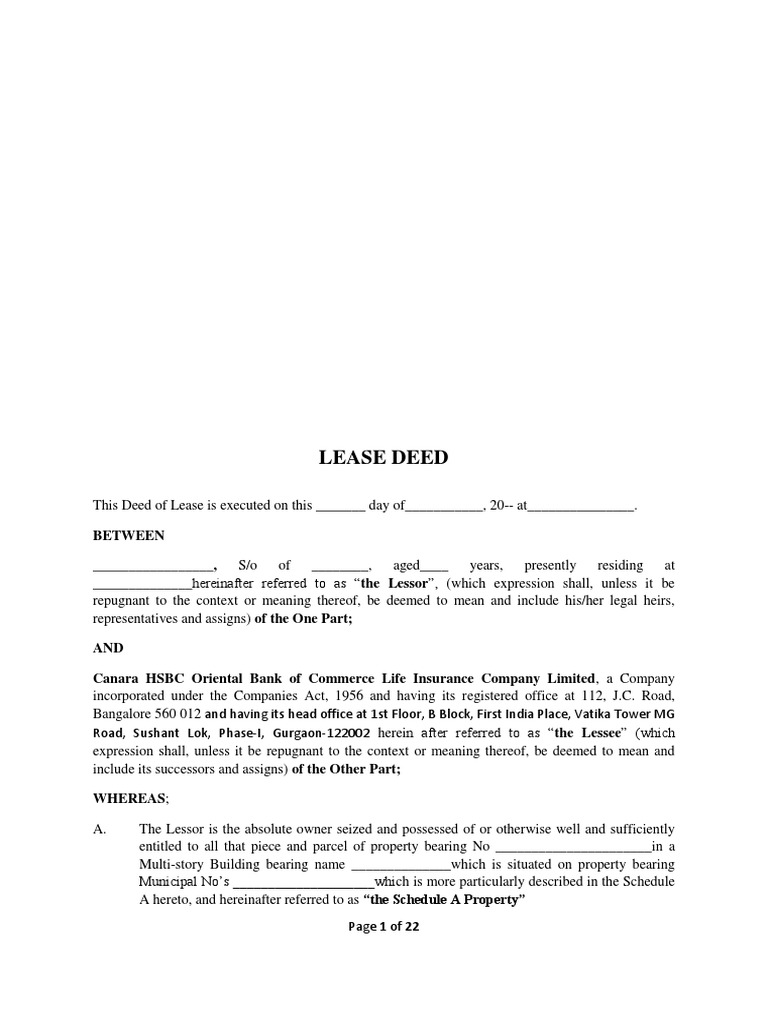Lease Deed Template | PDF | Lease | Civil Law (Common Law)