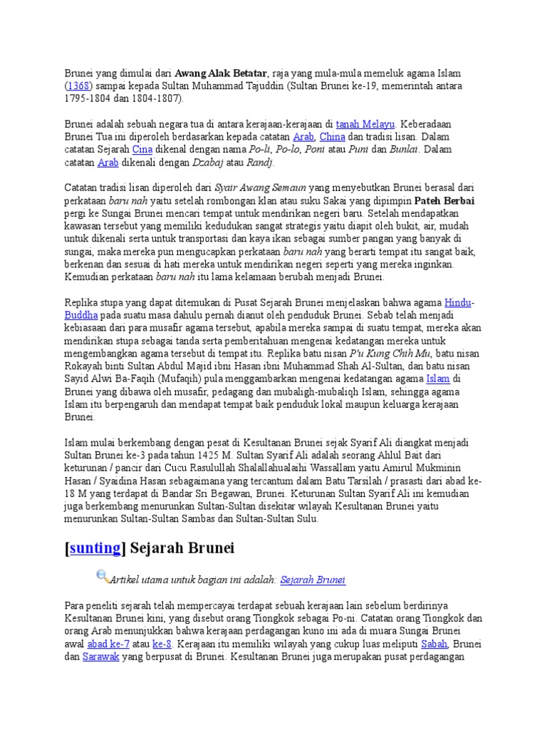 Brunei Yang Dimulai Dari Awang Alak Betatar | PDF
