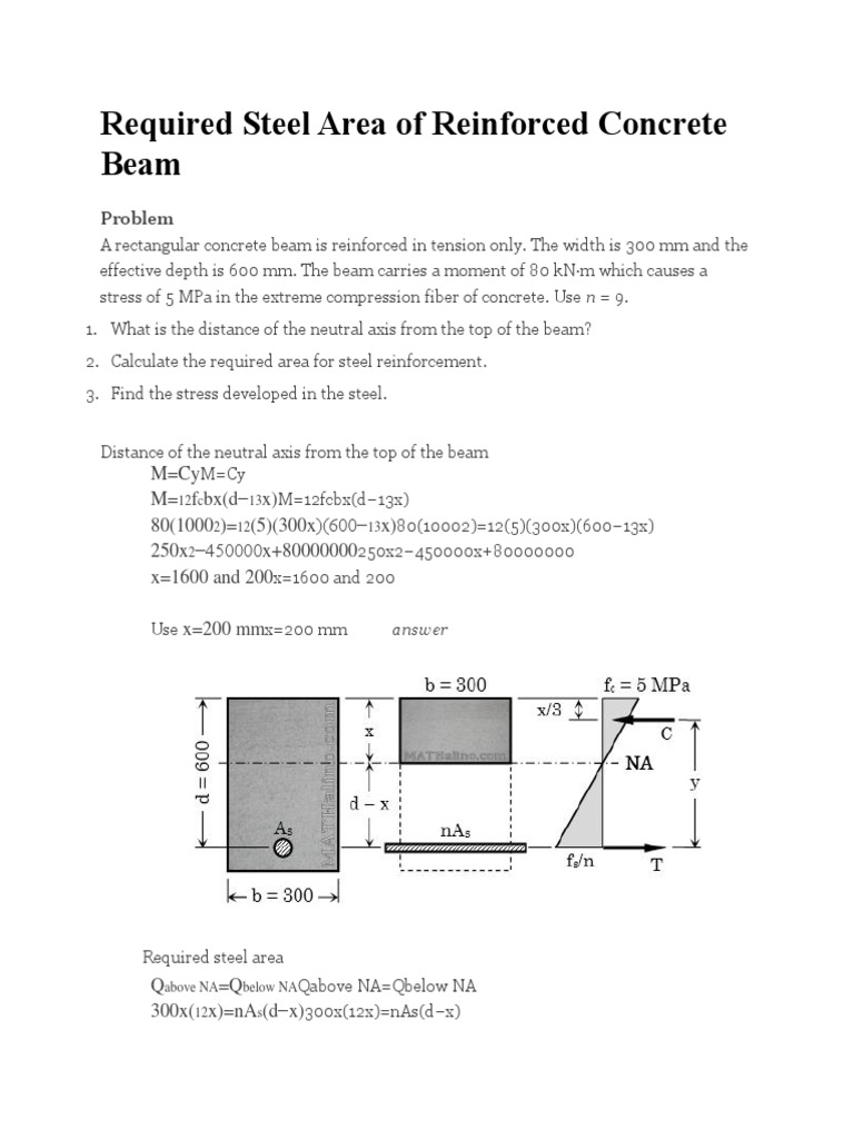 Steel Area of Reinforced Concrete Beam | PDF