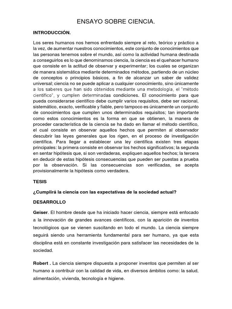 Ensayo Sobre Ciencia | PDF | Método científico | Conocimiento