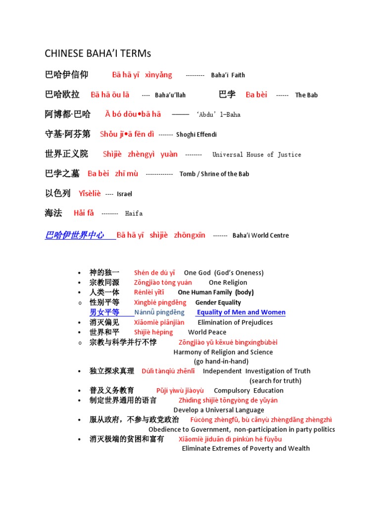 Chinese Baha I Terms | PDF | Bahá'í Faith | Religious Faiths