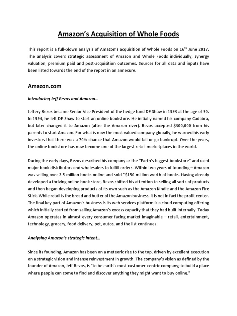 Amazon's Whole Foods Acquisition Analysis | PDF | Whole Foods Market ...