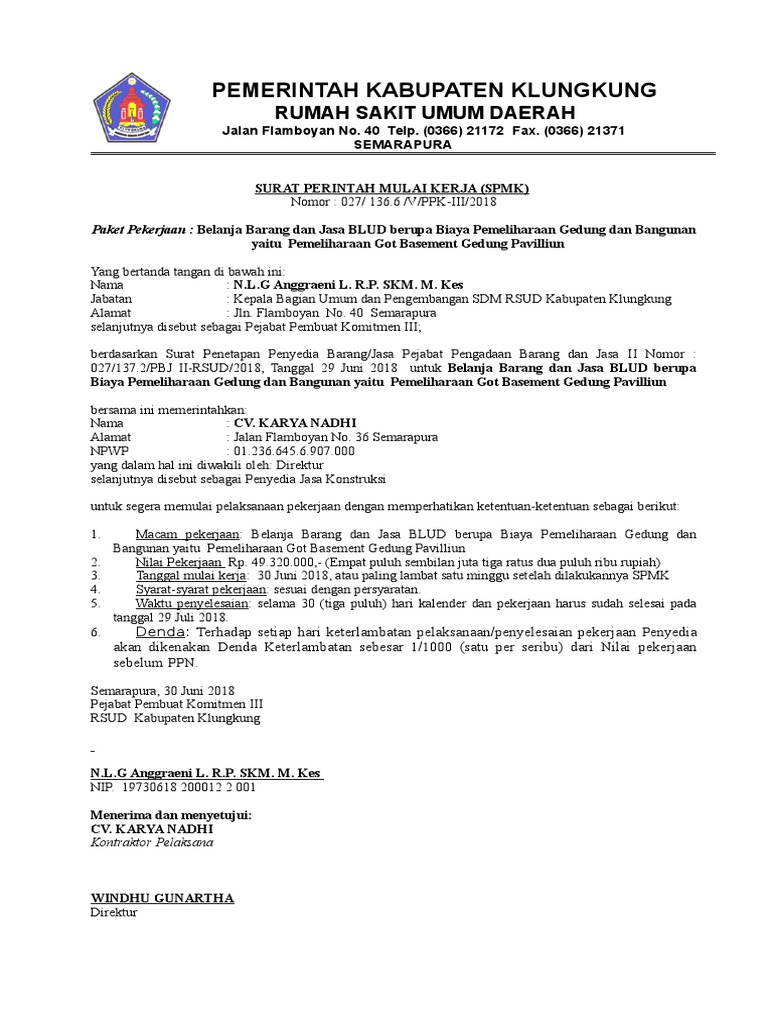 Contoh SPMK Pemeliharaan | PDF