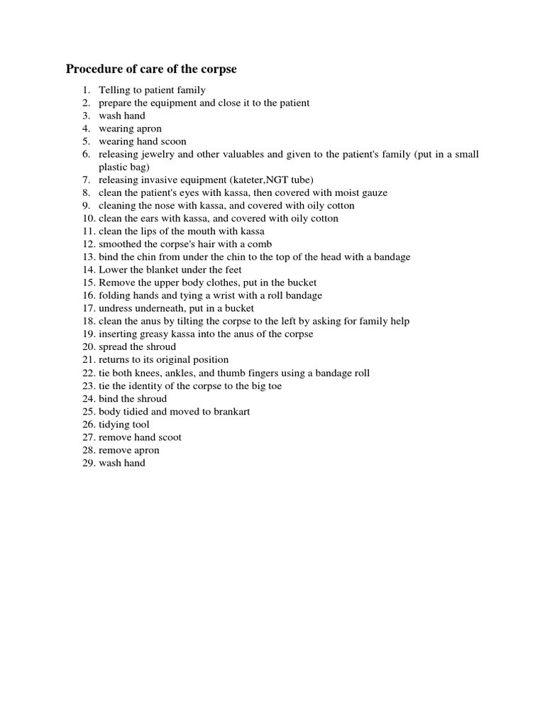 Procedure of Care of The Corpse | PDF