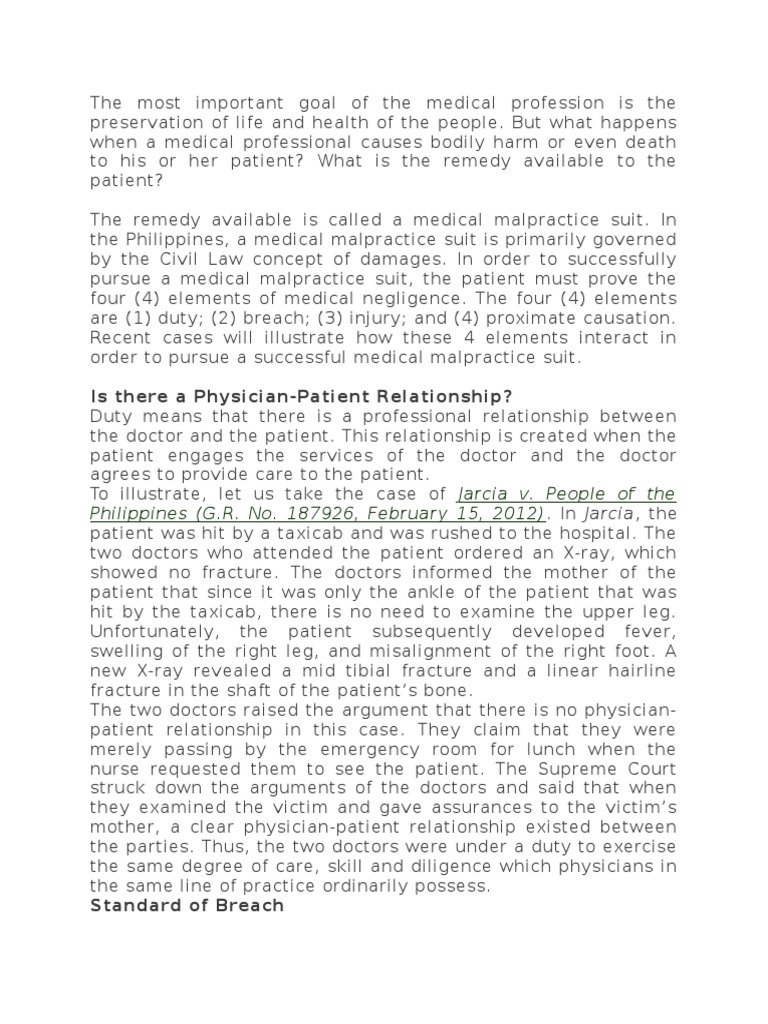 Elements of Medical Malpractice | PDF | Physician | Negligence