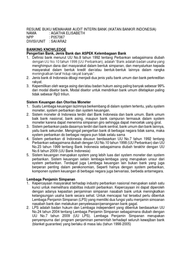 Resume Buku Memahami Audit Intern Bank | PDF | Pengelolaan Keuangan & Uang