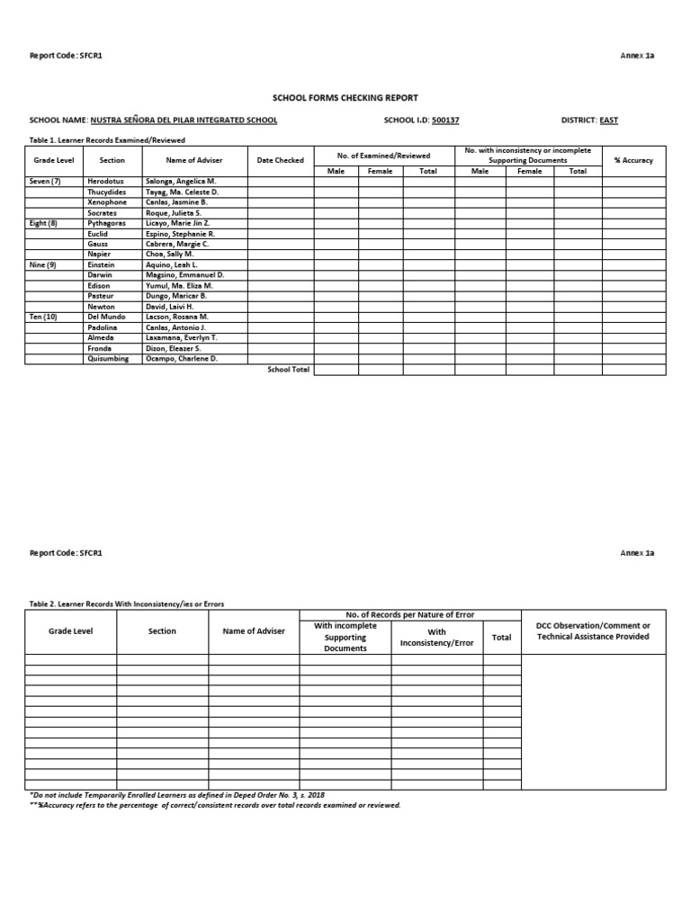 School Forms Checking Report | PDF