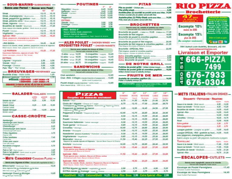 Menu de Rios Pizza à Brossard | PDF | Cuisine des Amériques ...