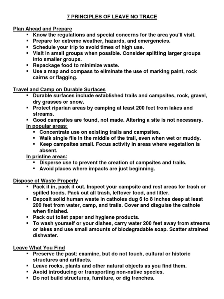 Seven Principles of Leave No Trace | PDF | Campsite | Trail