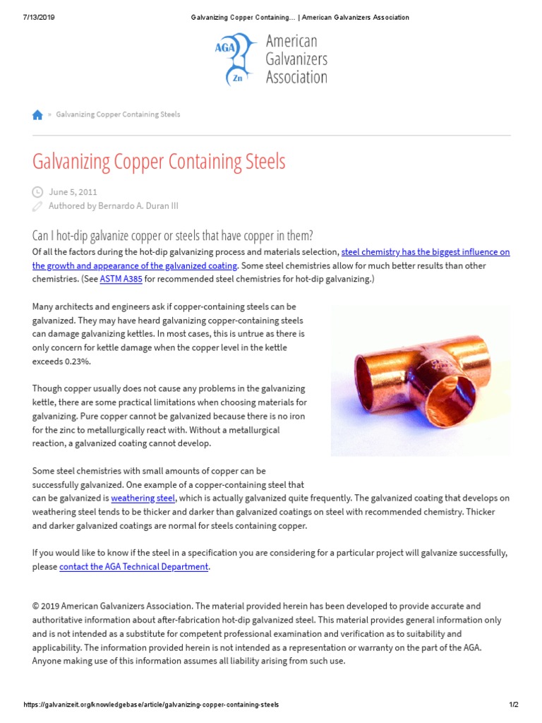 Galvanizing Copper Containing - American Galvanizers Association | PDF | Galvanization ...