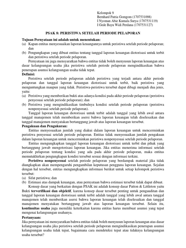 PSAK 8: Kelangsungan Usaha | PDF