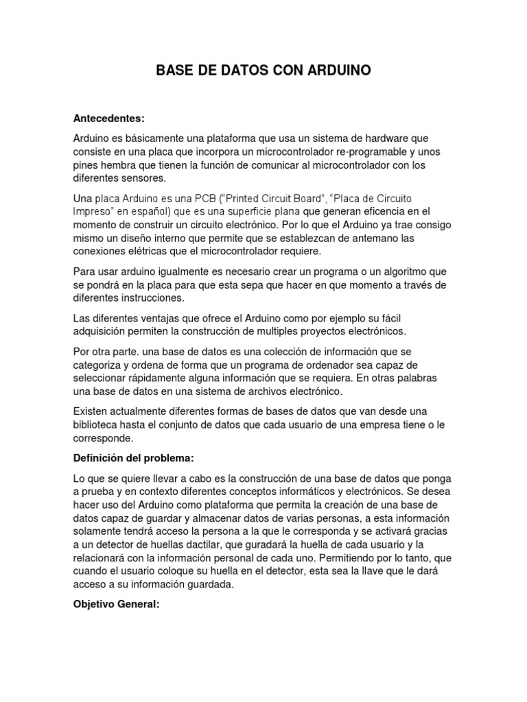 Base de Datos Con Arduino | PDF | Arduino | Microcontrolador