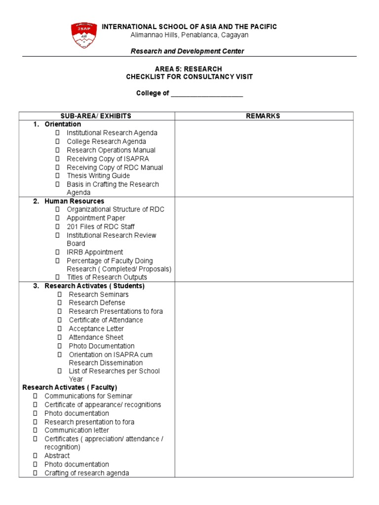 Checklist RESEARCH | PDF | Inquiry | Learning
