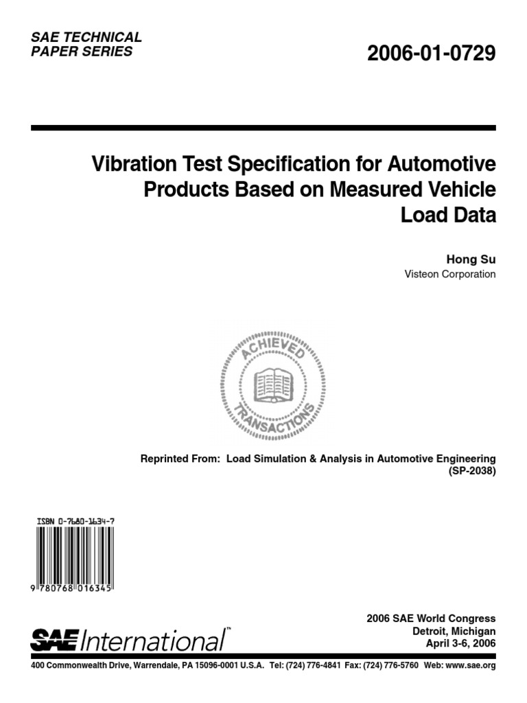 Vibration Test Specification For Automotive Products Based On Measured ...