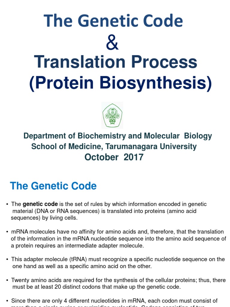 The Genetic Code: Translation Process | PDF | Translation (Biology ...