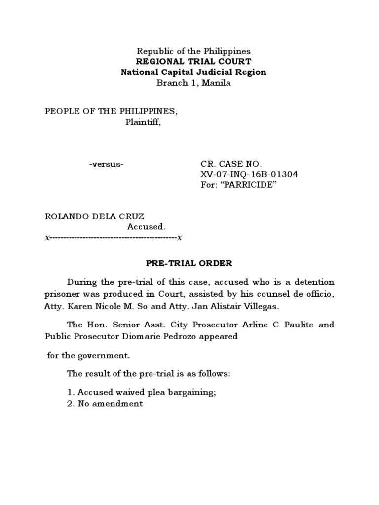 Sample Pre Trial Order | PDF