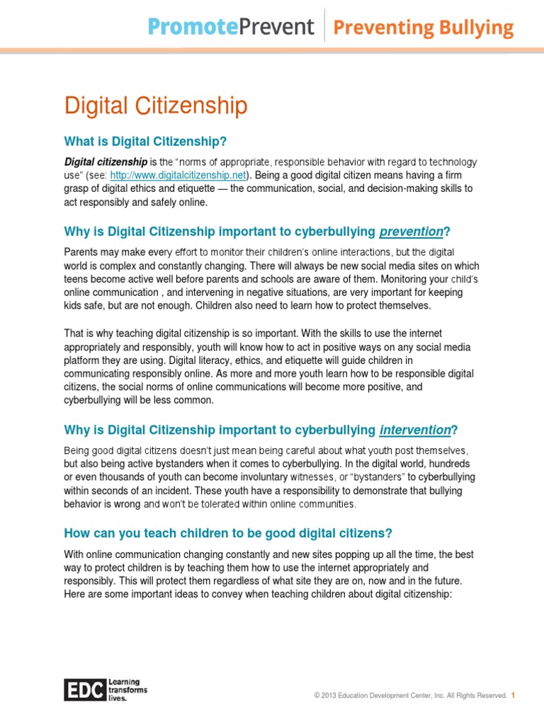 Digital Citizenship PDF | PDF | Cyberbullying | Social Media