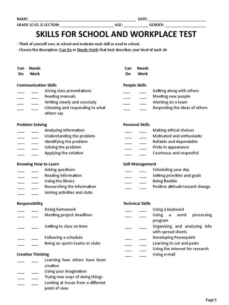 Page 5 and 6 Skill, Value and Entrep Tests | PDF | Cognitive Science ...