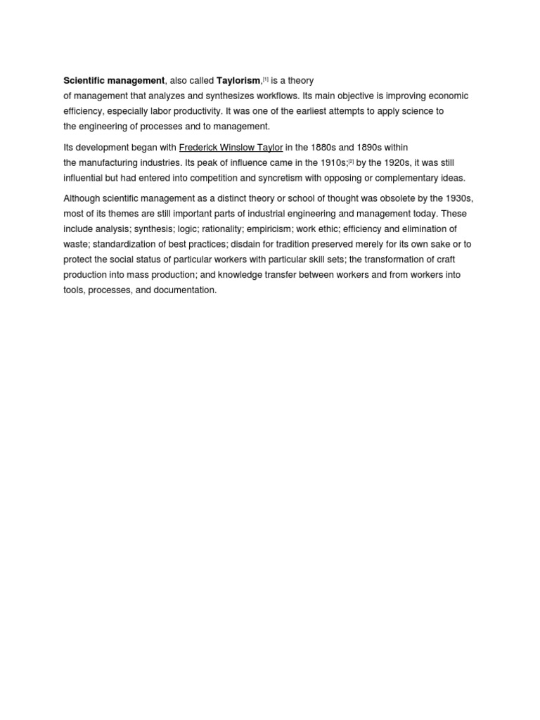 Scientific Management, Also Called Taylorism | PDF | Finance & Money ...