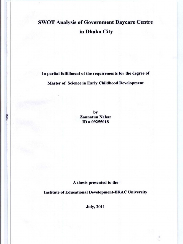 SWOT Analysis: Dhaka Govt Daycare | PDF | Child Care | Relationships