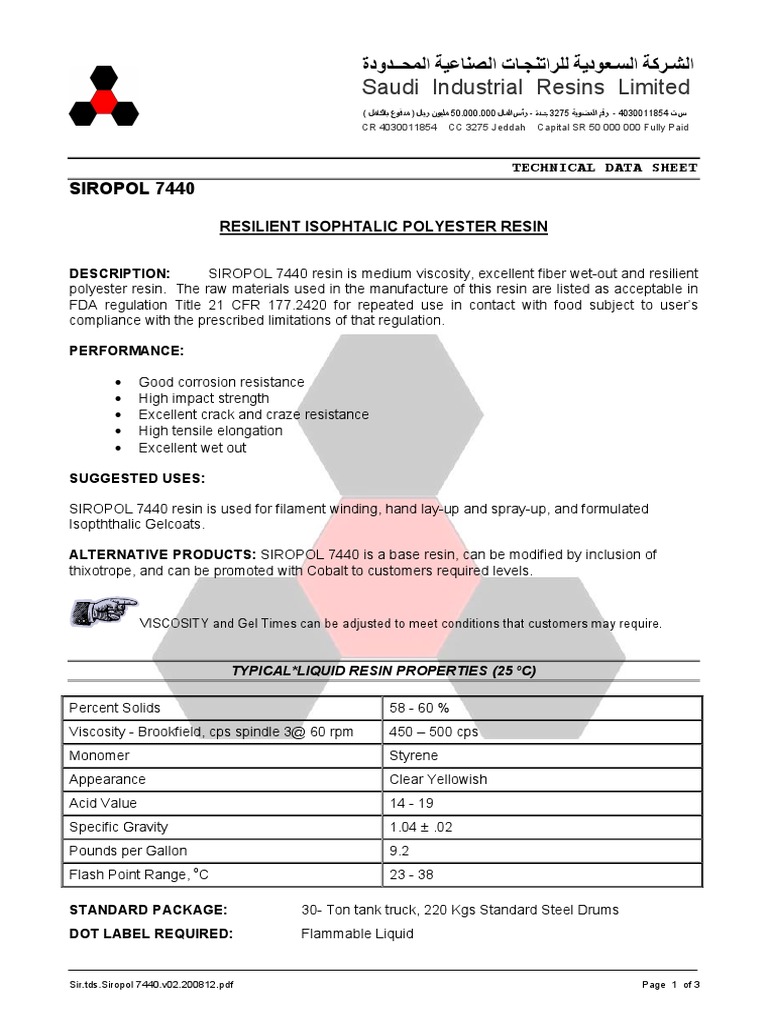 Siropol 7440 | PDF | Polyester | Ultimate Tensile Strength