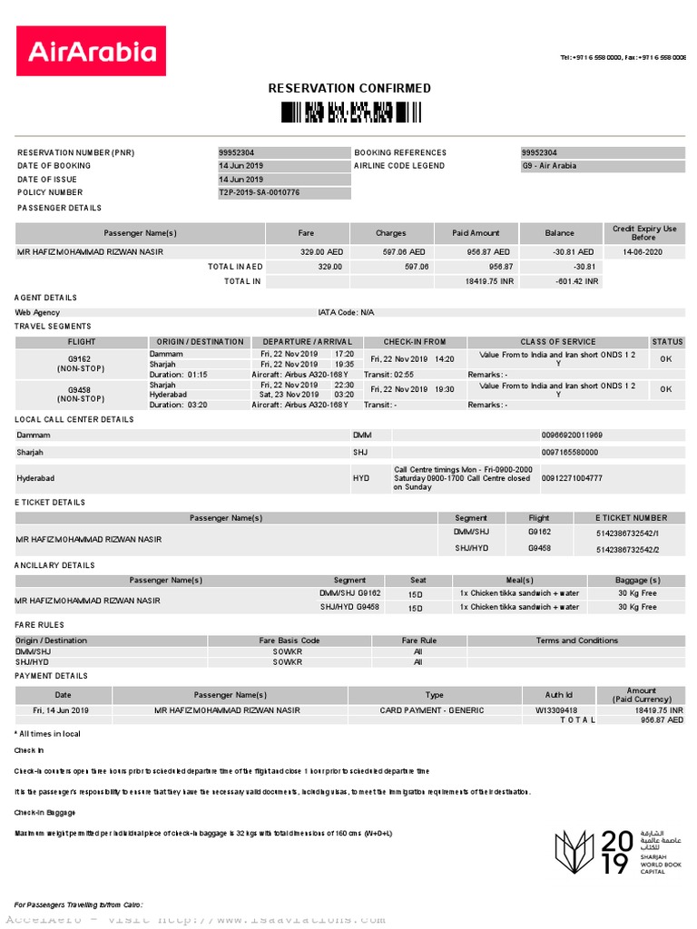 Itinerary Email v2 20191103165857655 | PDF | Baggage | Fare