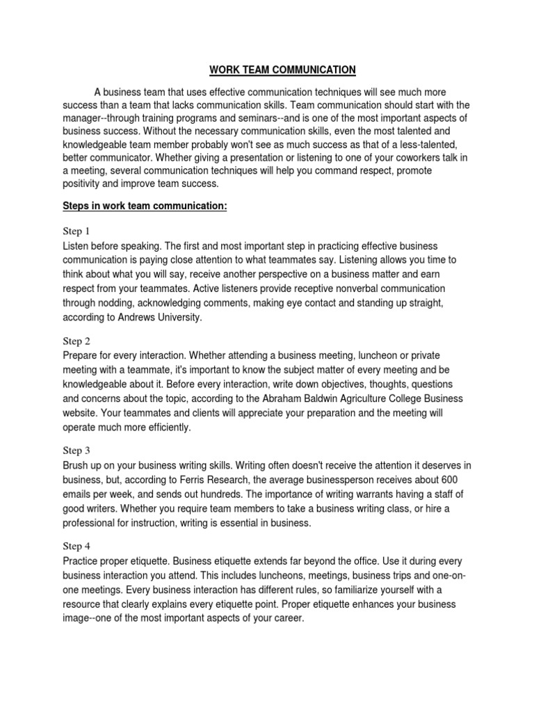 Work Team Communication | PDF | Etiquette | Attention