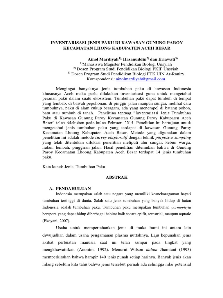 Inventarisasi Tumbuhan Paku Gunung Paroy | PDF