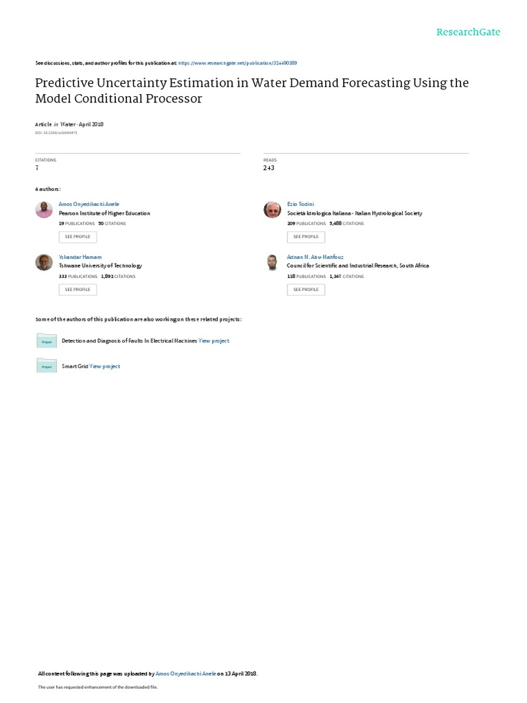 Predictive Uncertainty Estimation in Water Demand Forecasting Using The Model Conditional ...