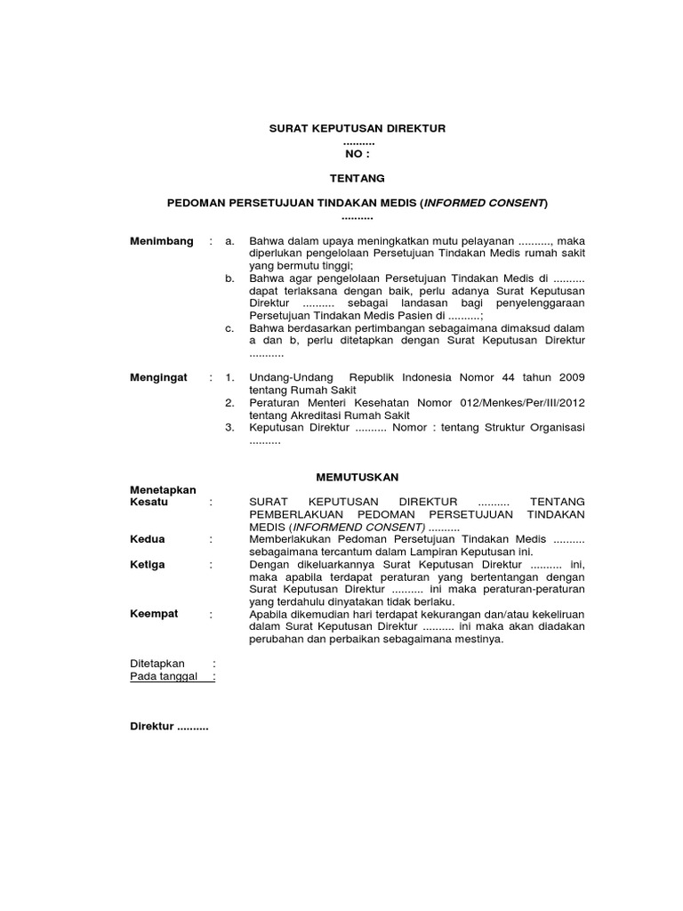 SURAT KEPUTUSAN Pedoman Informed Consent | PDF