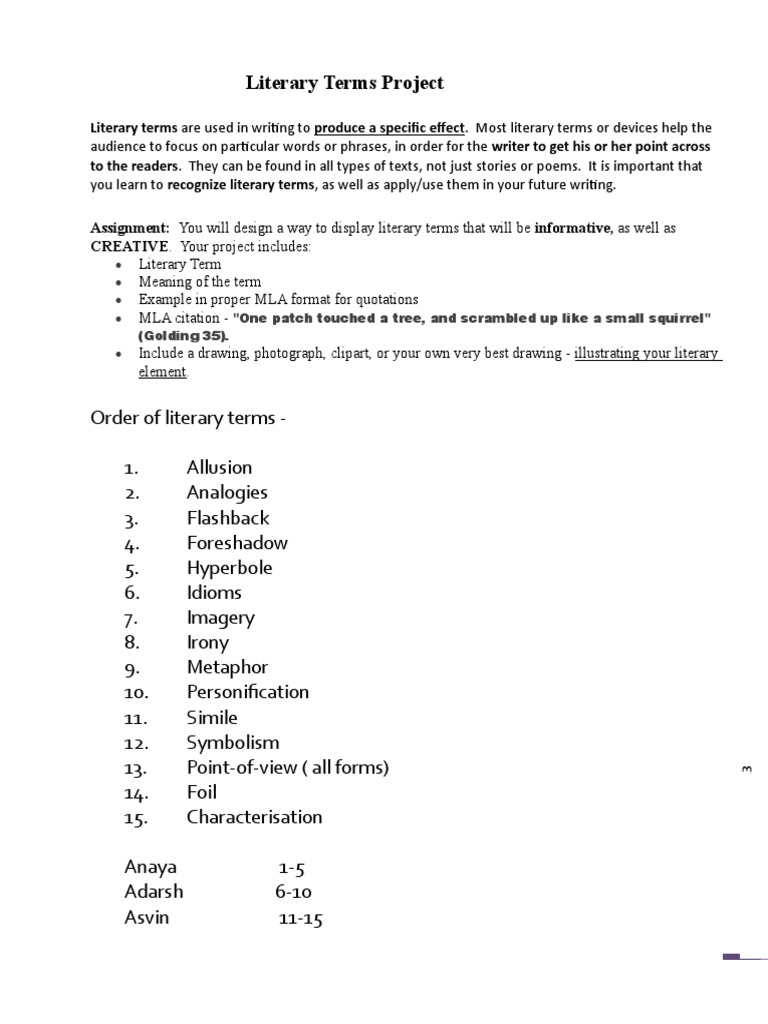Creative Literary Terms Display Project | PDF | Linguistics | Cognitive ...